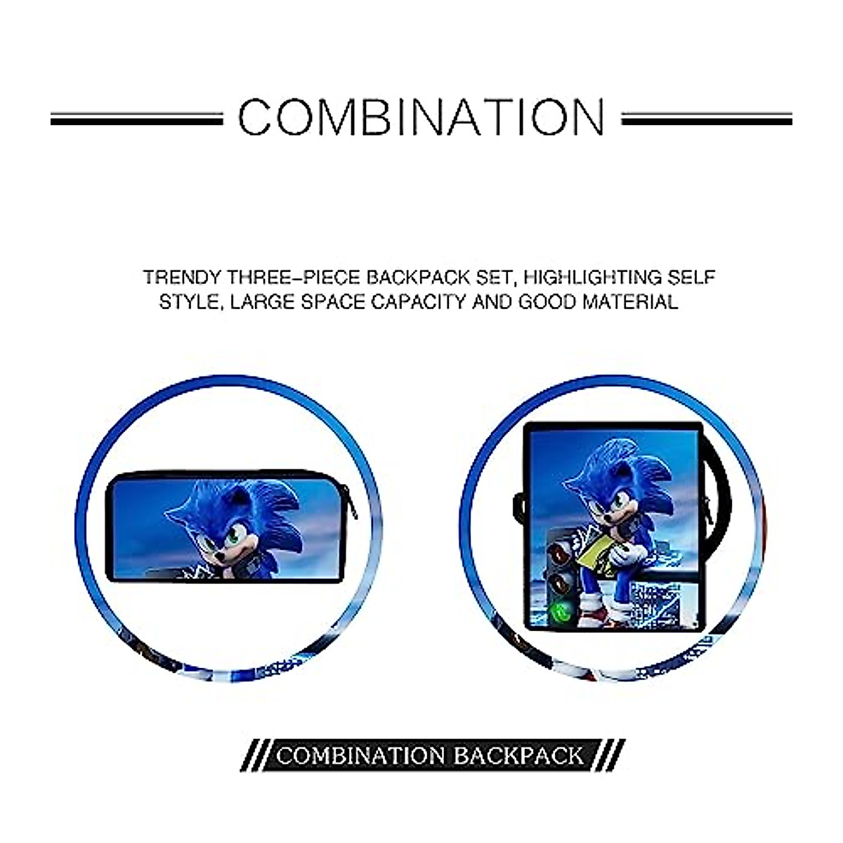 KAAUSE Cartoon 3PCS Backpack Travel Backpack school Backpack for Teen Boys and Girls Game Fans Gift Blue-One Size