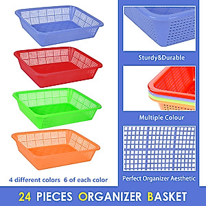 Kolewo4ever 24 Pack Classroom Storage Baskets Pencil Organizer Bins 13.5 x 10 x 3 Inch Paper Trays Organizer Basket Plastic Book Baskets for Classroom Library Organizer