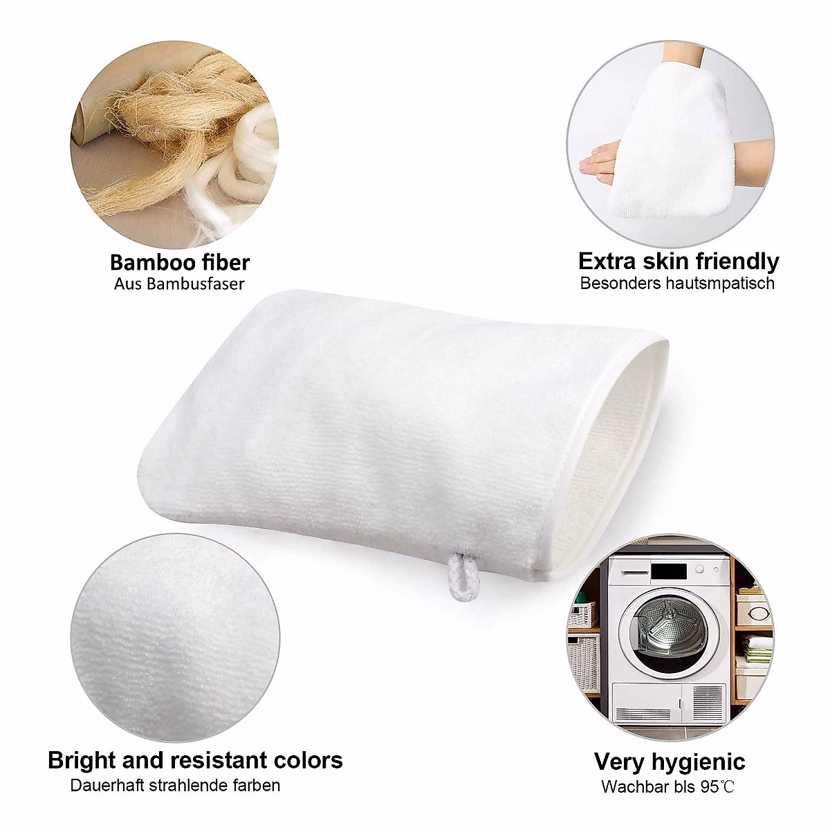 PHOGARY 10 Pack Microfiber Body Wash Mitts, Soft Face Mitten, Bath Spa Cloth, Reusable Makeup Remover Mitt Gloves, European Style Wash Cloth, 6×8 inch (White)