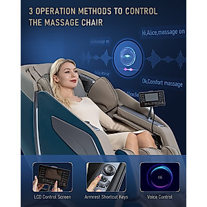 UIIU 3D Massage Chair Full Body Zero Gravity Back&Calf Heated Screen Touch Electric Massage Chairs SL Track Yoga Strecth Voice Control Body Scan with Bluetooth Speaker Foot Massage Blue