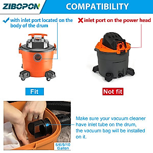 Zibopon VF3503 Vacuum Bags Compatible with Ridgid 5 to 10 Gallon Wet/Dry Vacs, Size B(10 Pack)