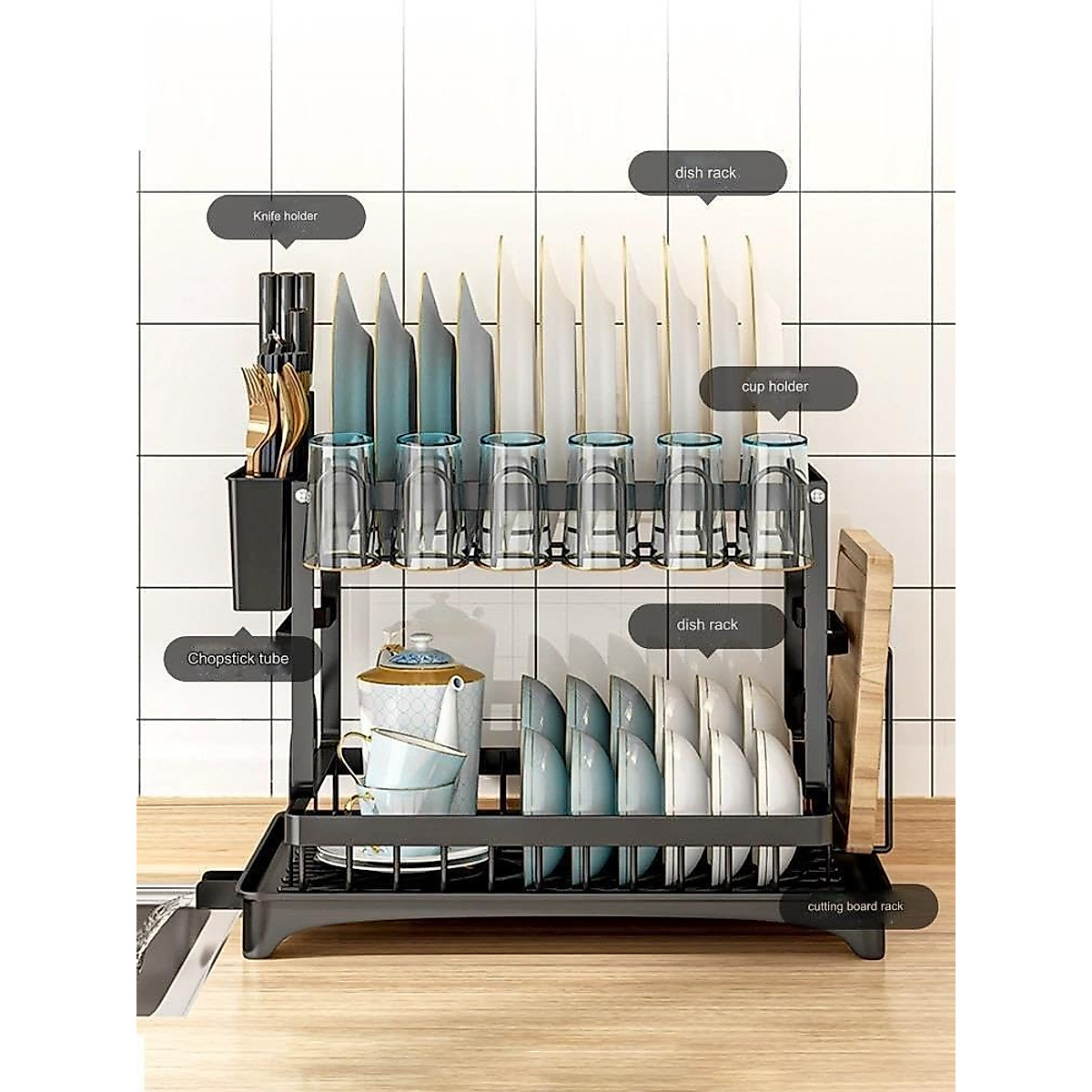 Dish Drying Rack, Removable Large Capacity Dish Drain Storage Rack, Stainless Steel Large Capacity Dish Drain Rack, Stainless Steel Drying Rack for Kitchen(White)