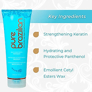 Pure Brazilian Deep Conditioning Masque with Brazilian Keratin, Acai & Arginine, Deep Conditioner Hair Treatment, 8 Fl Oz