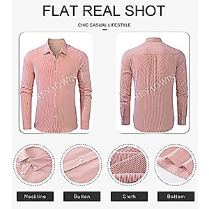 Renaowin Mens Dress Shirt with Front Pocket Regular Fit Pinpoint Stripe Button Down Long Sleeve Shirts US 46(XL) Red