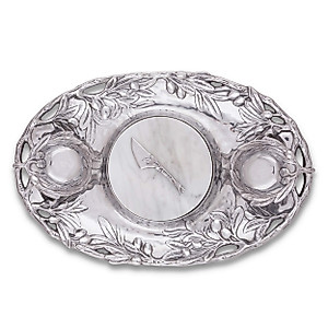 Arthur Court Sand-Cast Aluminum Olive Pattern 5 Piece Entertainment Tray 2 Serving Bowls, Tray, Spread, Marble 20 inch x 13 inch