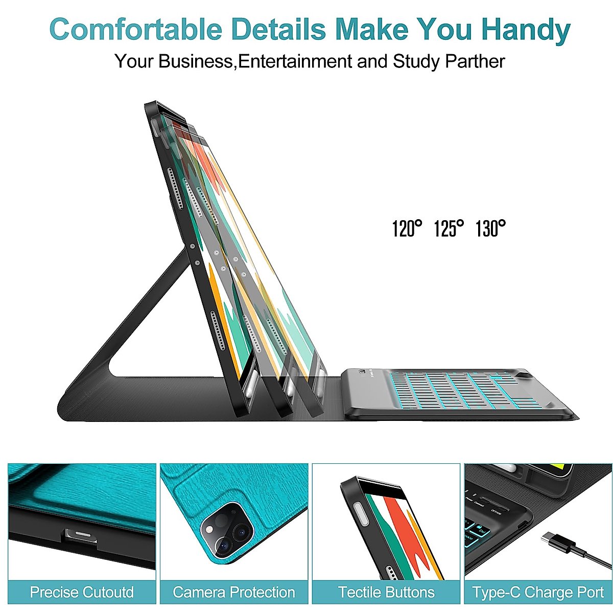 iPad Air 13 inch Case with Keyboard (M2, 2024), Detachable Bluetooth Keyboard| 7 Colors Backlit| Auto Sleep/Wake, Slim Folio Cover with Pen Holder for iPad 12.9” 6th 2022/5th 2021/4th 2020/3rd 2018