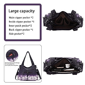 Angelkiss Women's Designer Handbag Large Double Zipper Multi Pocket Washed, Purple-z