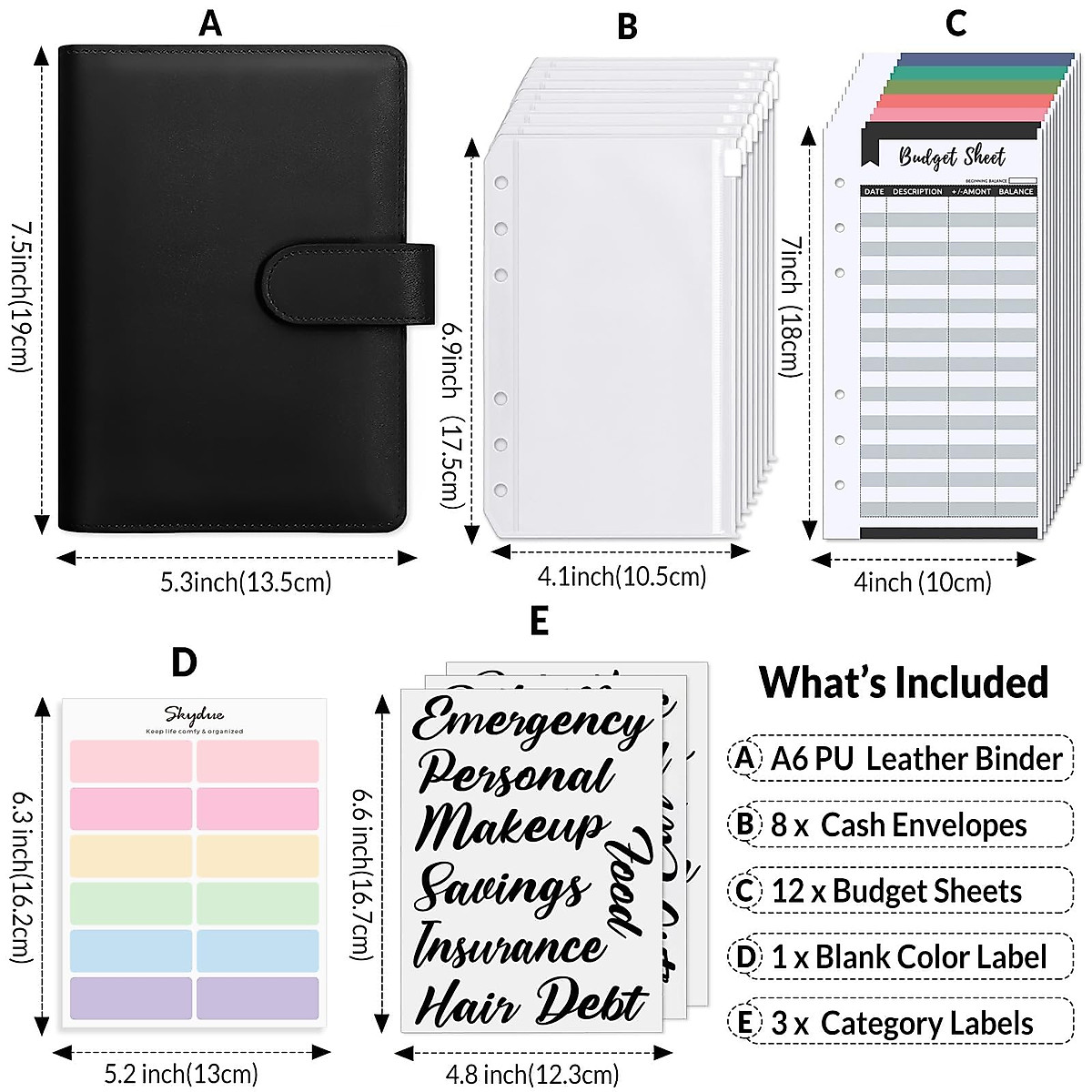 SKYDUE Budget Binder, Money Saving Binder with Zipper Envelopes, Cash Envelopes and Expense Budget Sheets for Budgeting