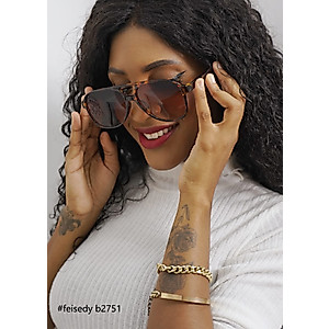 FEISEDY Vintage Retro 70s Plastic Aviator Sunglasses Women Men Classic Large Squared Frame B2751