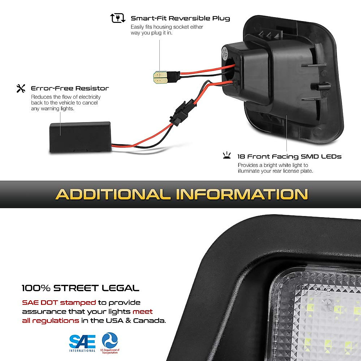 VIPMOTOZ Full LED License Plate Light For 2003-2018 Compatible with Dodge RAM 1500 2500 3500 Pickup Truck, 6000K Diamond White, 2-Pieces Tag Lamp Assembly Replacement