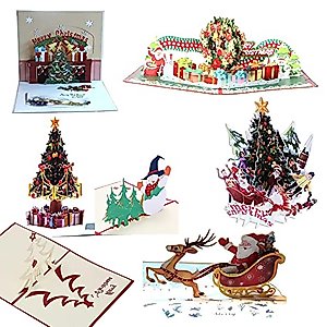 BTOOP 7Pcs 3D Pop Up Colorful Christmas Greeting Cards Merry Christmas Cards Handmade Holiday Xmas Cards & Envelopes for Xmas/New Year