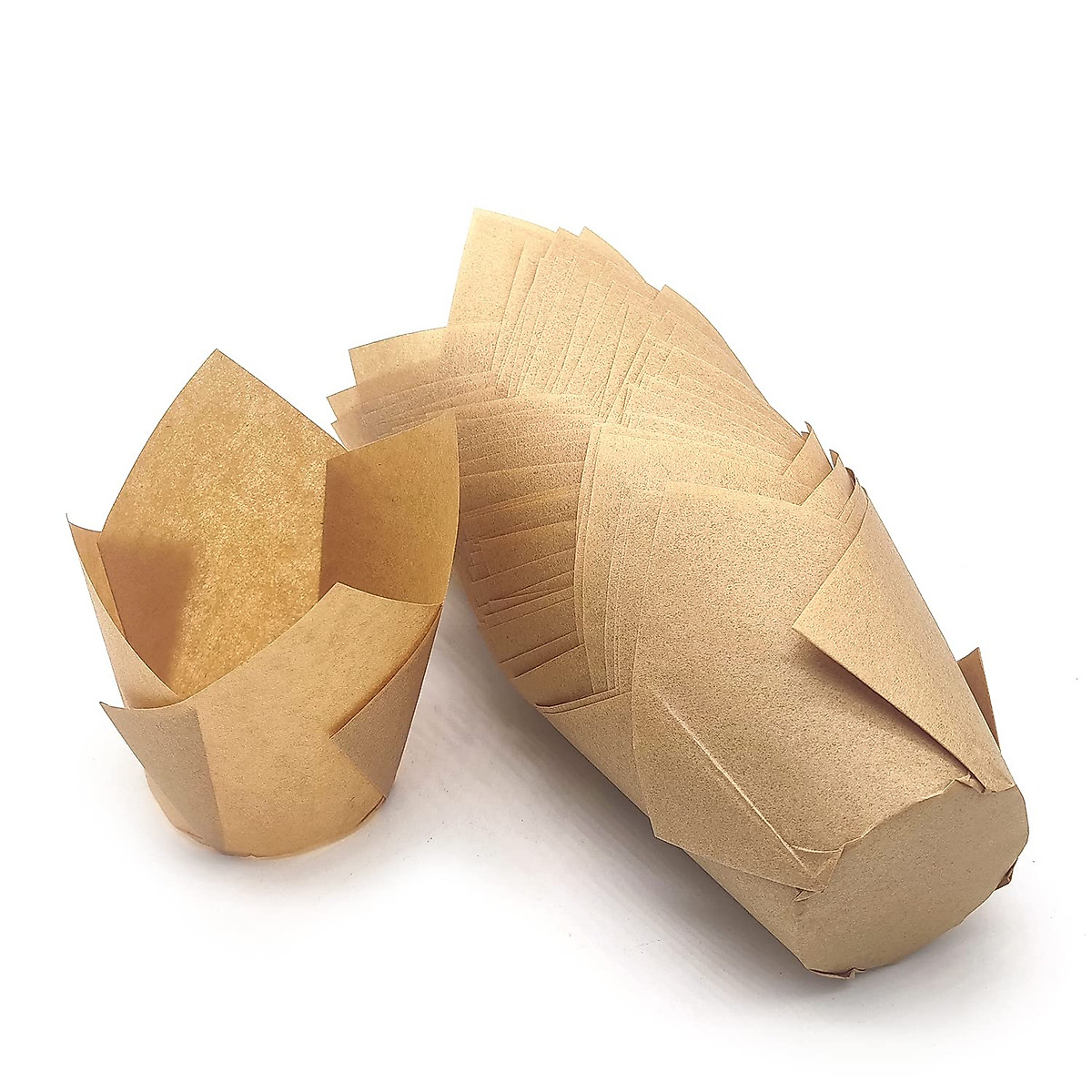 Bakehope Standard Tulip Baking Cups, Unbleached Greaseproof Muffin Cupcake Liners, 50-count (Natural)