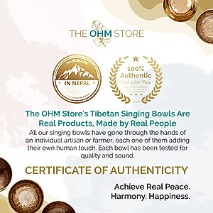 Ancient Design Large Tibetan Singing Bowl Set by Ohm Store — Relaxing Deep Tone Meditation Sound Bowl and Wooden Mallet Handcrafted in Nepal — Inner Space Bowl 6.5 Inch