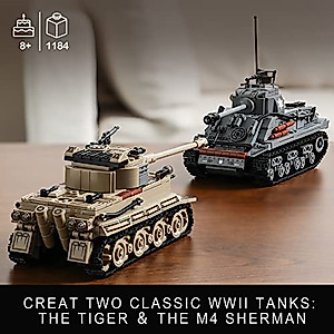 WW2 Army Tank Toys Building Kit, Create a German Tiger Tank and an American M4 Sherman Tank Model, Include 1184 Blocks, Great Military Toy Gift for Boys, Kids, and Teens Age 8-14