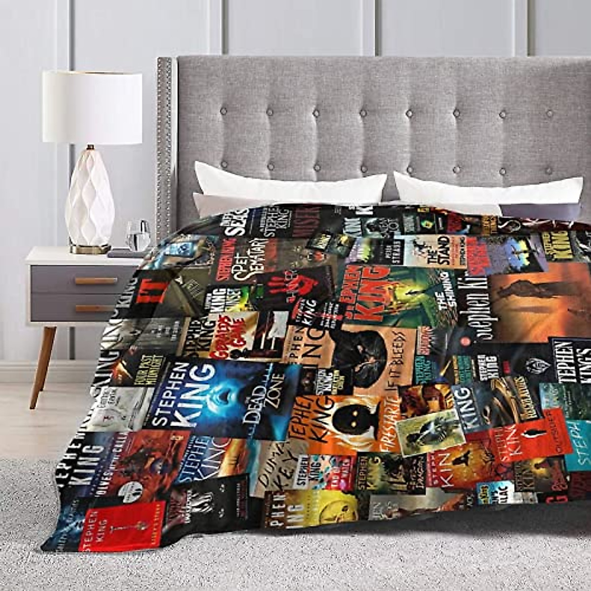 The Full Collection of Stephen King Books Flannel Blanket Lightweight Cozy Bed Blankets Soft Throw Blanket Fit Couch Sofa Suitable for All Season60 X50