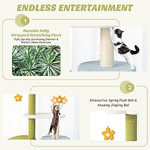 Tangkula Cute Cat Tree, Flower Cat Tower with Sisal Scratching Post, Plush Leaf-Shaped Perch, Roomy Condo, Fluffy Spring Ball & Jingling Ball, Small Cat Tree for Indoor Cats 20 lbs Heavy Duty