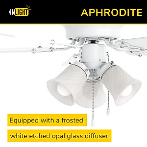 Inlight 42" Classic Flush Mount Ceiling Fan with Pull Chain and 3 Lights, 5 Wood Blades and 3 Speed Reversible Motor, Hugger Ceiling Fan for Small Rooms or Low Ceilings, White Finish, IN-0704-1-WH