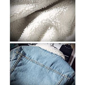 Springrain Men's Sherpa Fleece Lined Denim Jacket Warm Winter Trucker Jacket Cowboy Jean Jacket(LightBlue-M)