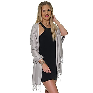 Pashmina Shawls and Wraps for Evening Dresses, Large Soft Pashmina Wedding Light Grey Silver Shawl
