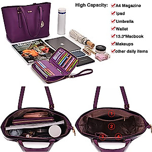 Purses And Wallets Set For Women Work Tote Handbags Shoulder Bag Top Handle Totes Purse With Wallet Purple Large