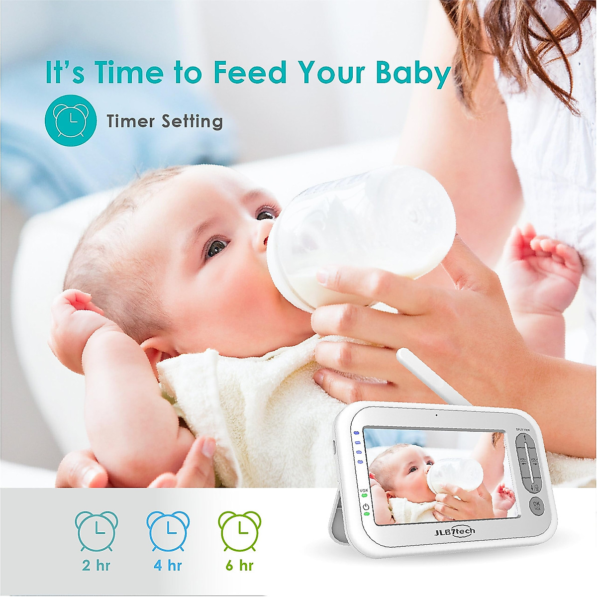 JLB7tech 5" Large Split Screen Video Baby Monitor with 2 Camera - Large Screen,Portable,Long Range,No WiFi,Auto Night Vision,Timer Setting,Lullabies,Power Saving Voice Activation,3000mAh Battery