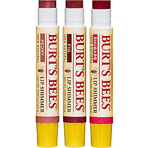 Burt's Bees Kissable Color Holiday Gift Set, 3 Lip Shimmers in Gift Box, Warm Collection in Peony, Fig & Rhubarb