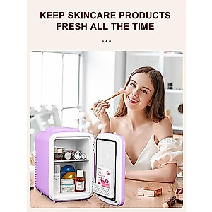 Reemix Mini Fridge, 3.7 Liter/6 Can Portable Cooler and Warmer Personal Refrigerator for Skin Care, Cosmetics, Beverage, Food,Great for Bedroom, Office, Car, Freon-Free (Purple)