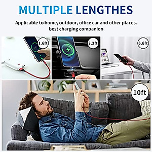 HYDOOD Magnetic Charging Cable (5-Pack, 10/10/6.6/3.3/1.6FT), 540° Rotation Magnetic Phone Charger Cable with LED Light Compatible with Micro USB, Type C and iProduct Device | Red Nylon-Braided Cord