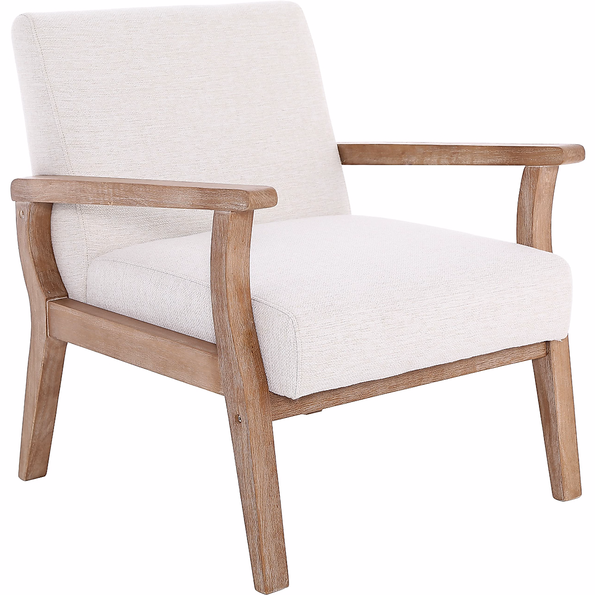 BESTANO Mid Century Modern Accent Chair, Linen Upholstered Living Room Accent Armchair with Wood Frame, Farmhouse Chair Indoor Corner Chair for Living Room Bedroom, Ivory