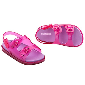 mini melissa Wide Jelly Sandal for Babies/Toddler - Soft, Flexible Summer Jelly Shoes for Toddler Girls with Double Straps, Adjustable Buckles and Hook & Loop Rear Fastener, Pink/Lilac, 8