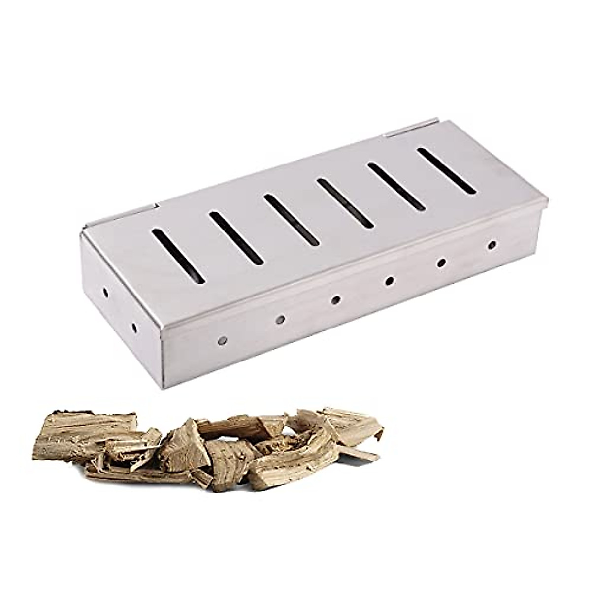 JUYT Smoker Incense Box Made of Stainless Steel - Grilling Smoker Box Universal, Smoking,for Gas Grill Accessories or Charcoal Grill, 8.86 x 3.47 x 1.58 Inch, Silver (Smoker-1F)