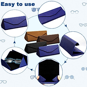 Flutesan 4 Pack Foldable Glasses Sunglasses Case PU Hard Shell Eyeglasses Case Leather Glass Case 4 Cleaning Cloths (Classic Color)