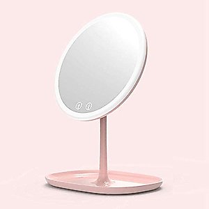 KXA Foldable Makeup Mirror, Vanity Mirror Dimmable LED Lights with Wide-Angle Touch Screen and Countertop Adjustable 90-170 Degree Bracket