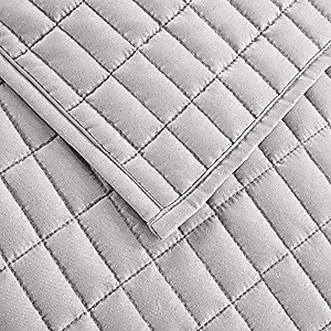 Comfort Spaces Kienna Quilt Set-Luxury Double Sided Stitching Design Summer Blanket, Lightweight, Soft, All Season Bedding Layer, Matching Sham, Gray, Coverlet Full/Queen(90"x90") 3 Piece