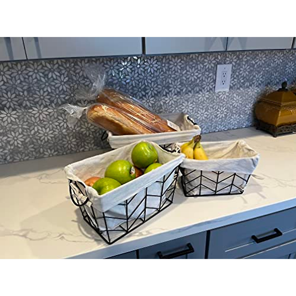 Admired By Nature Metal Storage Baskets-3-Piece Set of Decorative Nesting – 1 Small, 1 Medium, 1 Large, White and Black Basket