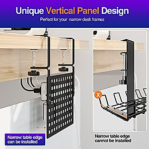 Under Desk Cable Management No Drill, Xpatee 16'' Desk Cable Management, Cable Management with Clamp for Desk Wire Management, Computer Cable Rack for Office, Home - No Damage to Desk, Black