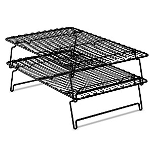 MIU Stackable Cooling Racks for Cooking and Baking with Folding Legs, Multi Tier, Set of 2, Black, Wire Grid Stainless Steel, Kitchen Counter and Oven Safe