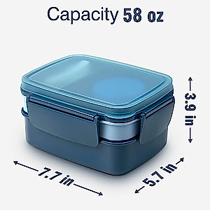 Freshmage Stackable Bento Box Adult Lunch Box with 5 Compartments, Premium All-in-One Leak-Proof Bento Lunch Box With Spoon, 1 oz Dressing Container for Work, Camping, Picnic (Blue)