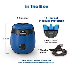 Thermacell E55 E-Series Rechargeable Mosquito Repeller with 20’ MosquitoProtection Zone; Royal Blue; Includes 12-Hr Repellent Refill;DEET Free Bug Spray Alternative; Scent Free;No Candle or Flame,Navy