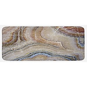 Ambesonne Marble Kitchen Mat, Surreal Onyx Stone Surface Pattern Pale Blue Details Picture, Plush Decorative Kitchen Mat with Non Slip Backing, 47" X 19", Cinnamon Grey
