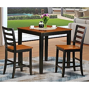 East West Furniture PBFA3-BLK-W 3 Piece Counter Height Dining Set for Small Spaces Contains a Square Dining Room Table and 2 Wooden Seat Chairs, 36x36 Inch, Black & Cherry