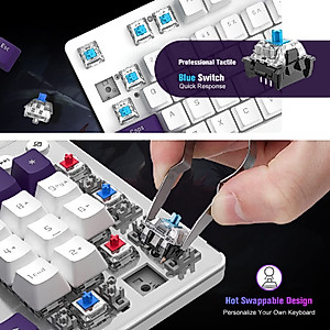 Mechanical Gaming Keyboard Hot Swappable with Multi Monochromatic Backlight 104Key Anti-ghosting Ergonomic Metal Plate Multimedia Key USB Wired for PC Mac Gamer Office Typist(Purple White/Blue Switch)