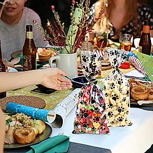 150 Pieces Clear Treat Bags Paw Print Cellophane Bags Pet Gift Bags with 150 Pieces Twist Ties for Party Supplies (Black)