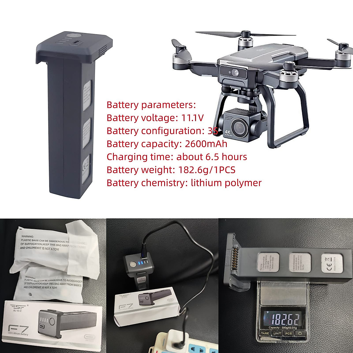 sea jump 2PCS 3S 11.1V 2600mah Lithium Battery with USB Charging Cable for SJRC F7 F7pro F7S F7GB2 9800FT RC Aerial Remote Control UAV Spare Parts Four-axis Aircraft Battery