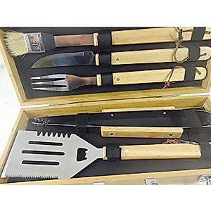 BBQ SET 5 tools | Custom engraved/personalized grilling set with 5 useful Barbeque grilling tools | Barbecue Utensils Gifts for Men & Women | In natural bamboo case | Grill Utensils Set for Dad
