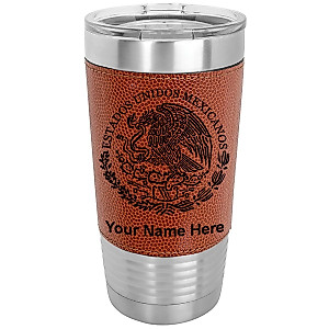 LaserGram 20oz Vacuum Insulated Tumbler Mug, Flag of Mexico, Personalized Engraving Included (Faux Leather, Basketball Style)