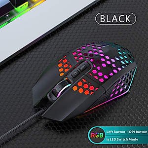Uiosmuph X801 Wired Gaming Mouse, Honeycomb Lightweight Gaming Mouse with RGB Backlit, 7 Programmable Buttons and One-Click Desktop, 8000 DPI Optical USB Gamer Mouse for Mac, Laptop, Computer - Black