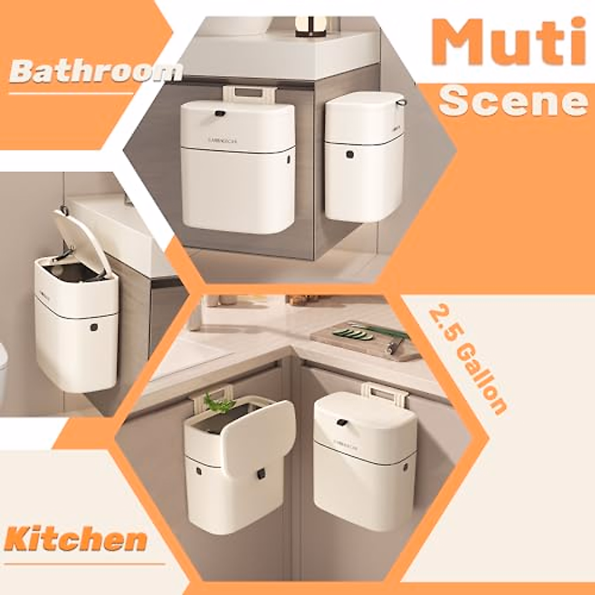 Eargardin 2.5 Gallon Compost Bin Kitchen Garbage Can Countertop Indoor Small Hanging Trash Can with Lid Composting Bin Off White