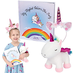 PixieCrush Unicorn Toys Stuffed Animal Gift Plush Set with Rainbow Case – 5 Piece Stuffed Animals with 2 Unicorns, Kitty, Puppy, and Narwhal – Toddler Gifts for Girls Aged 3, 4, 5,6,7, 8 yr olds