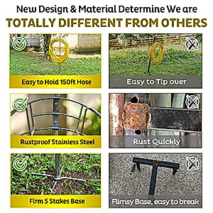 Stainless Steel Garden Hose Holder, SOLIGT Heavy Duty Freestanding Hose Stand, Rustproof Water Hose Holders for Outside Yard - Sturdy to Hold 150ft Hoses